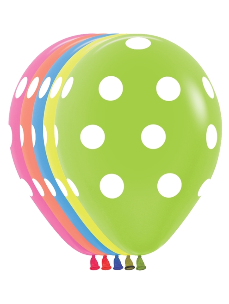 11 Inch Sempertex Polka Dots Neon Latex Balloons | 50 Count - Wholesale ...