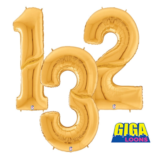Betallic 53" Gold Gigaloons - Foil Number Balloons | Numbers 0-9 ...