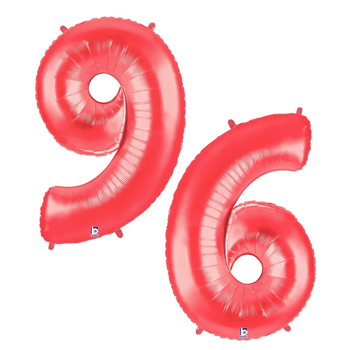 Betallic 34" Red Foil Number Balloon - Megaloons | Numbers 0-9 ...